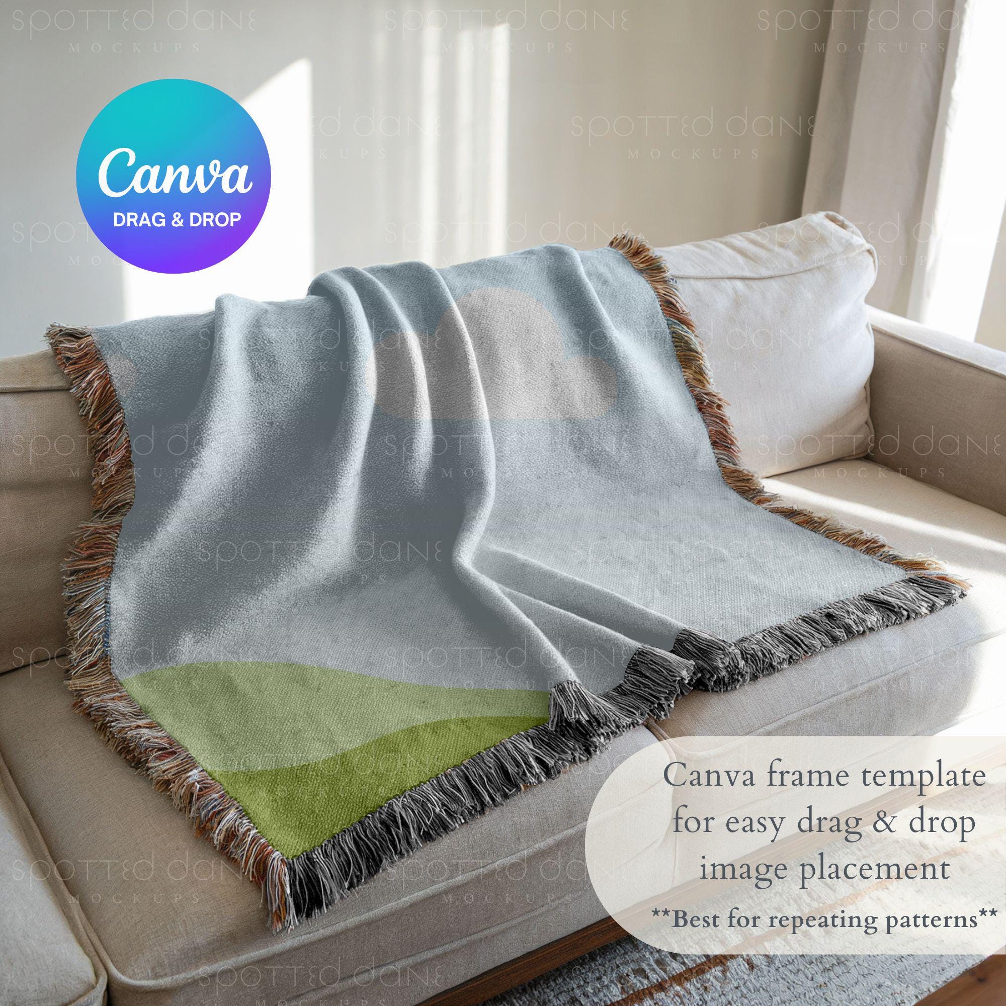 Woven Blanket Mockup With Black and White Fringe, Print on Demand Woven ...