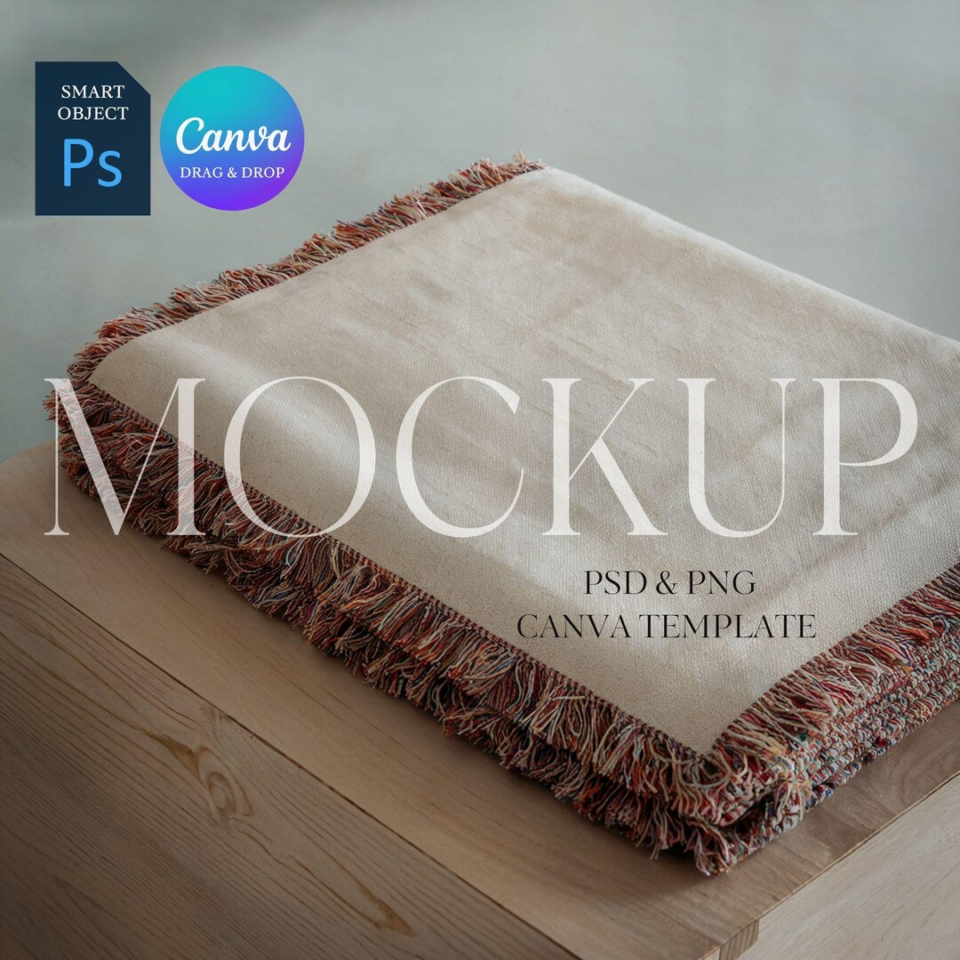 Woven Blanket Mockup, Woven Throw Blanket Mock Up, Print on Demand ...
