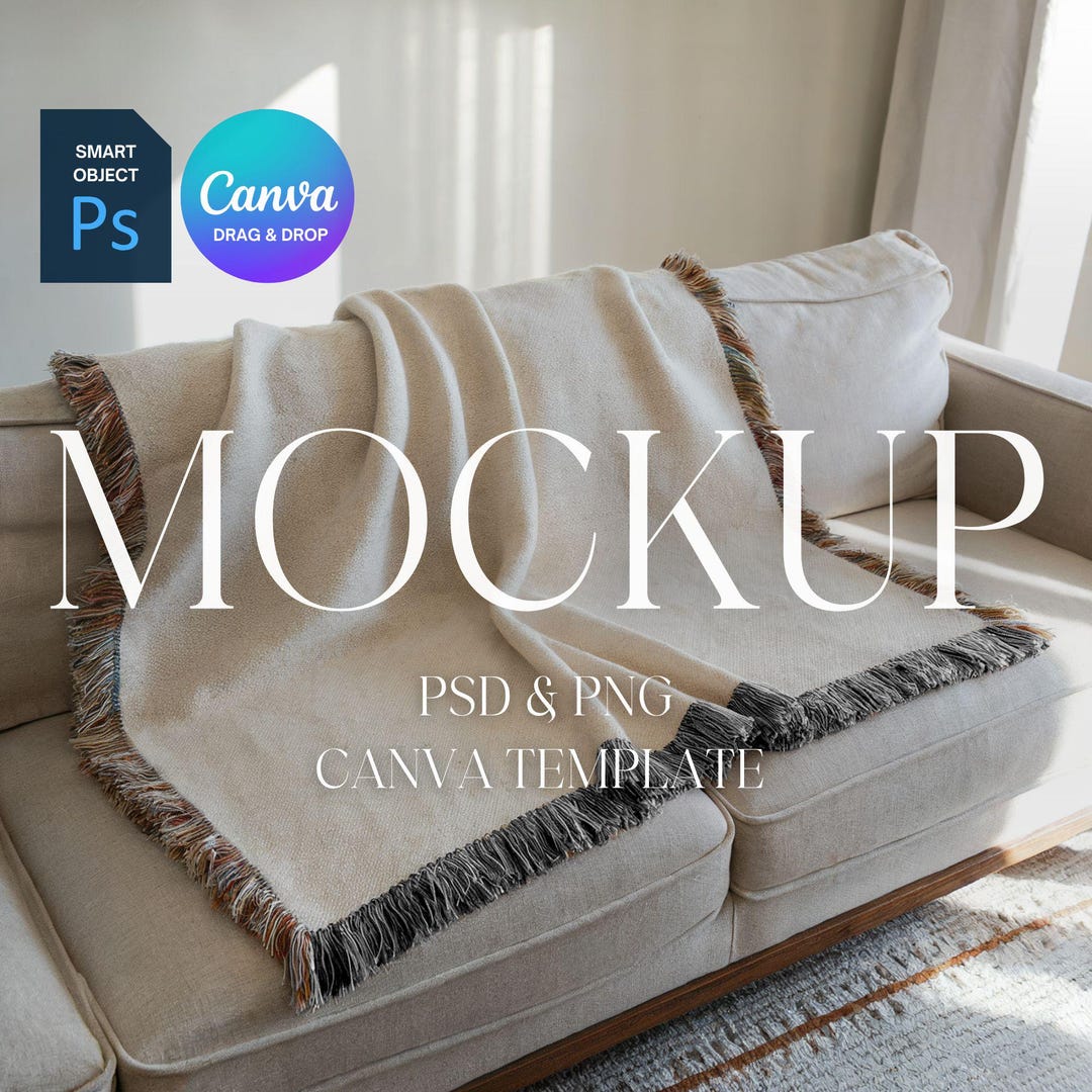 Woven Blanket Mockup With Black and White Fringe, Print on Demand Woven ...