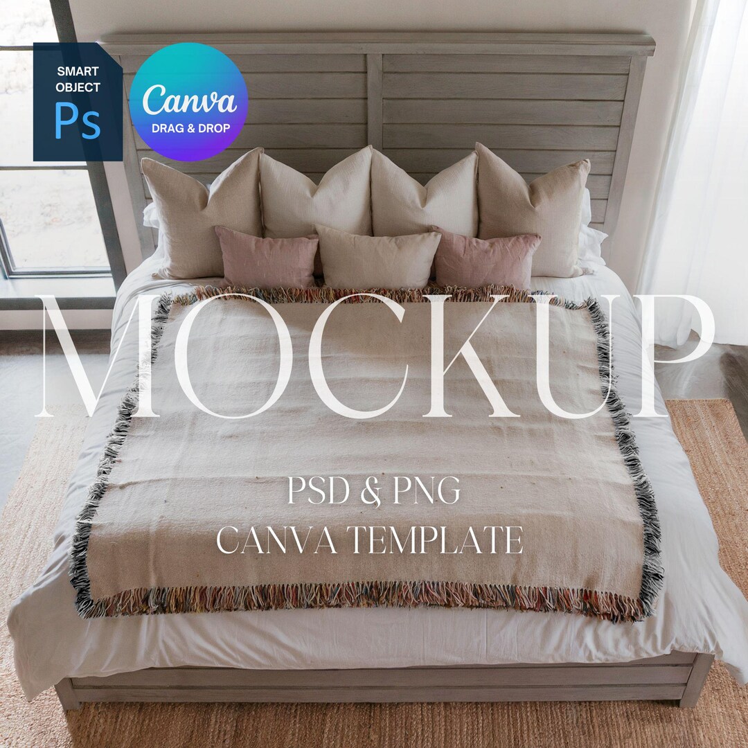 Woven Blanket Mockup With Black and White Fringe, Print on Demand Woven ...