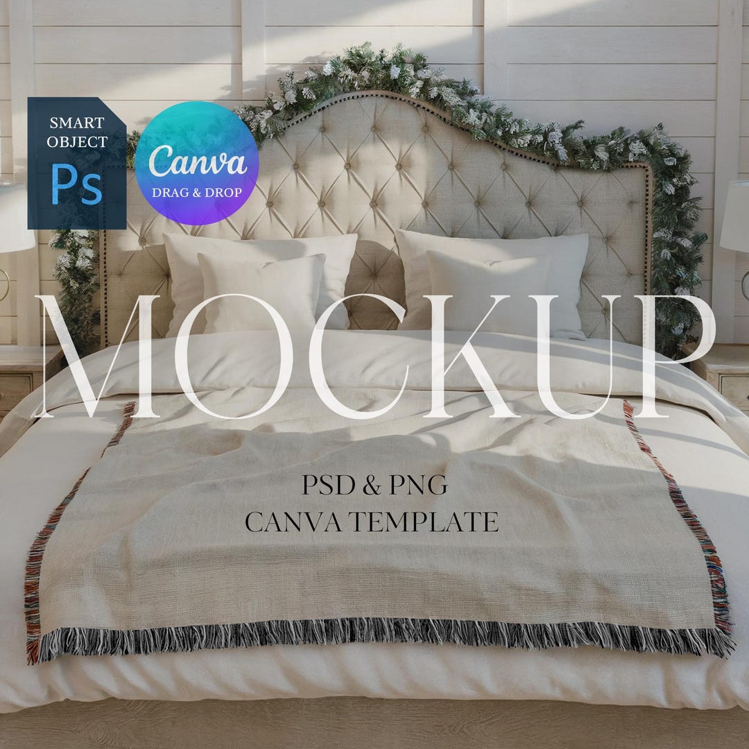 Christmas Woven Blanket Mockup Holiday Woven Throw Blanket Mock up With ...