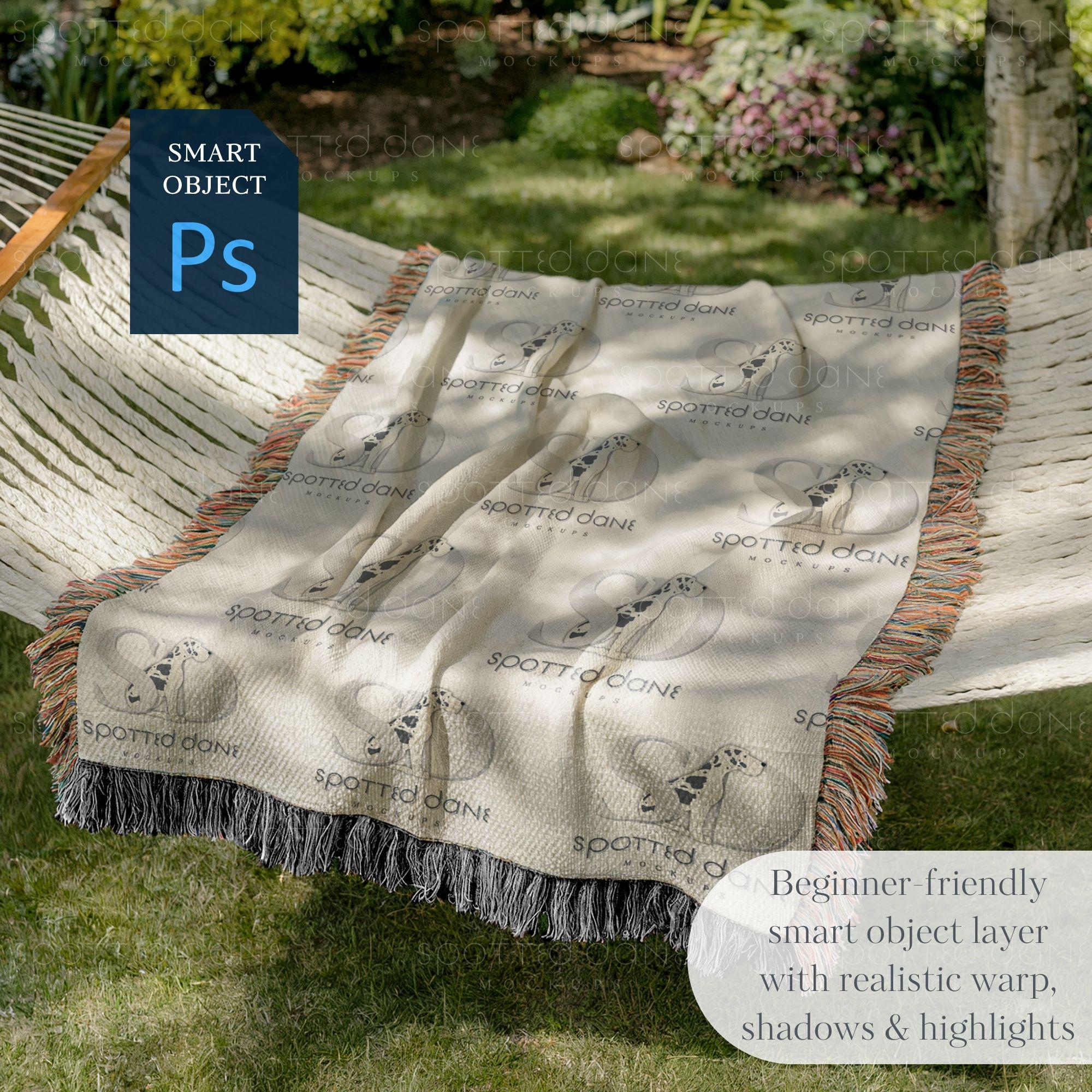 Woven Blanket Mockup With Black and White Fringe, Print on Demand Woven ...