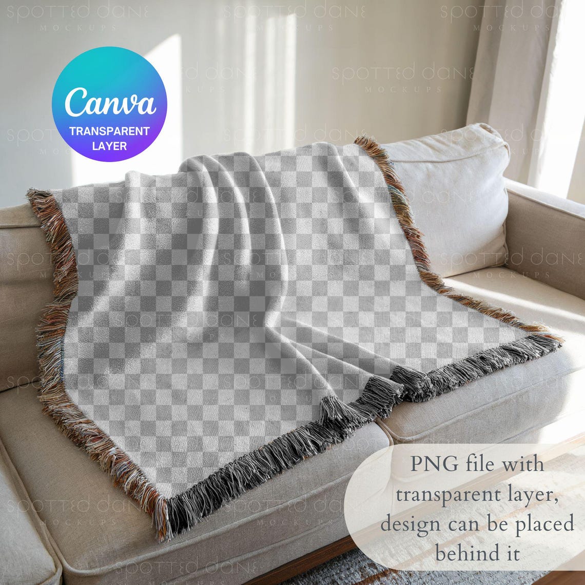 Woven Blanket Mockup With Black and White Fringe, Print on Demand Woven ...
