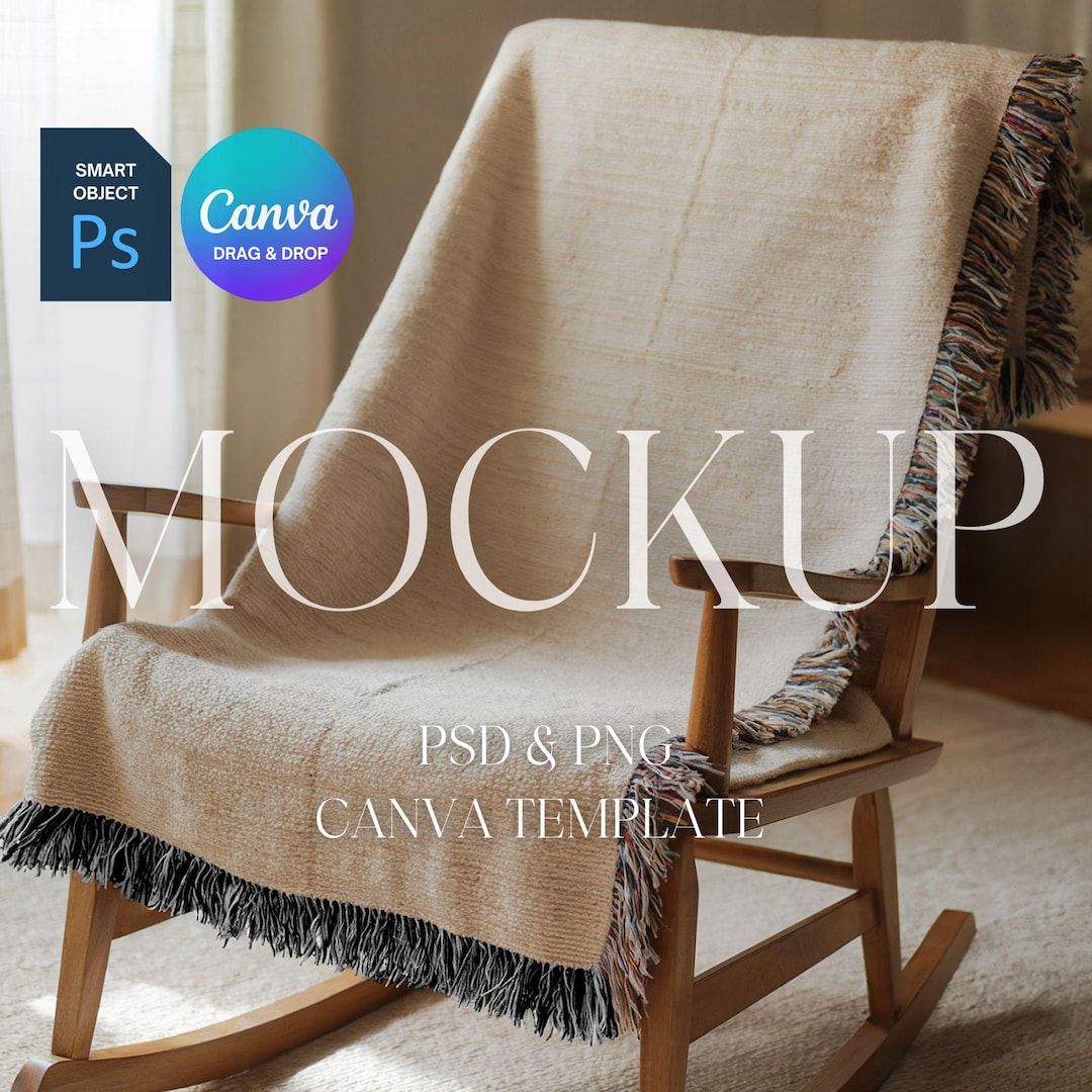 Woven Blanket Mockup With Black and White Fringe, Print on Demand Woven ...