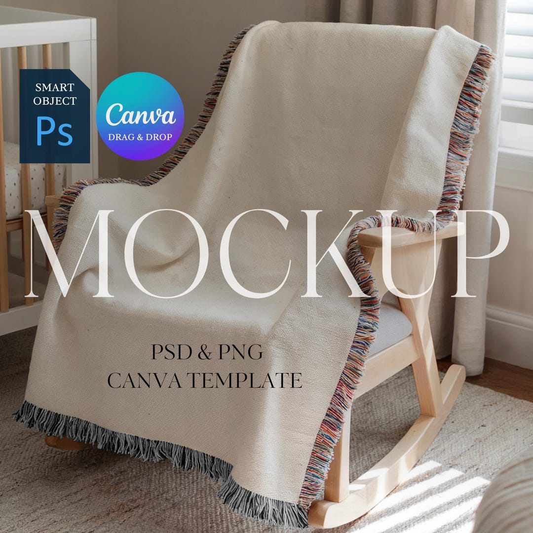 Woven Blanket Mockup With Black and White Fringe, Baby Blanket Nursery ...
