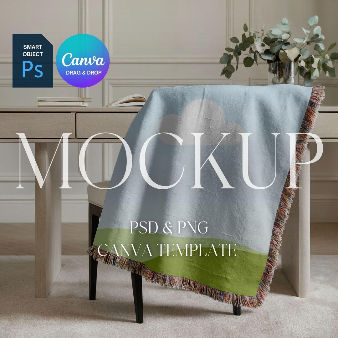 Woven Blanket Mockup, Woven Throw Blanket Mock Up, Print on Demand ...