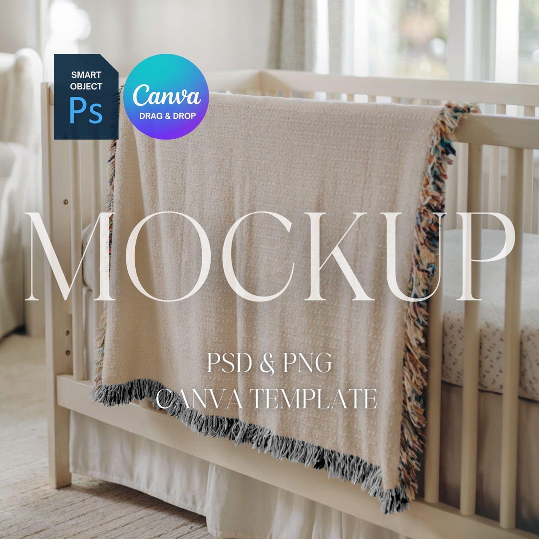 Woven Blanket Mockup With Black and White Fringe, Print on Demand Woven ...