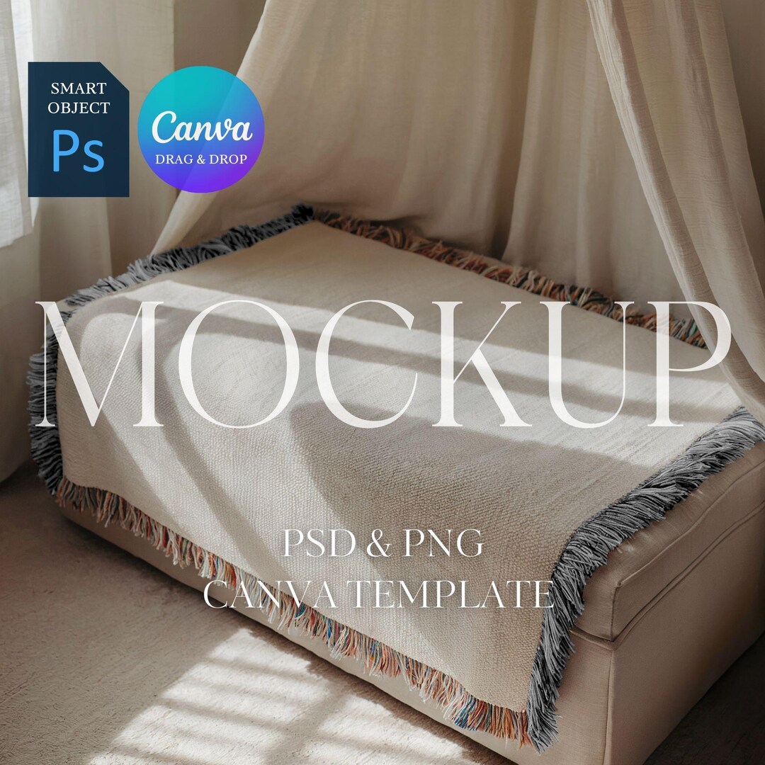 Woven Blanket Mockup With Black and White Fringe, Print on Demand Woven ...