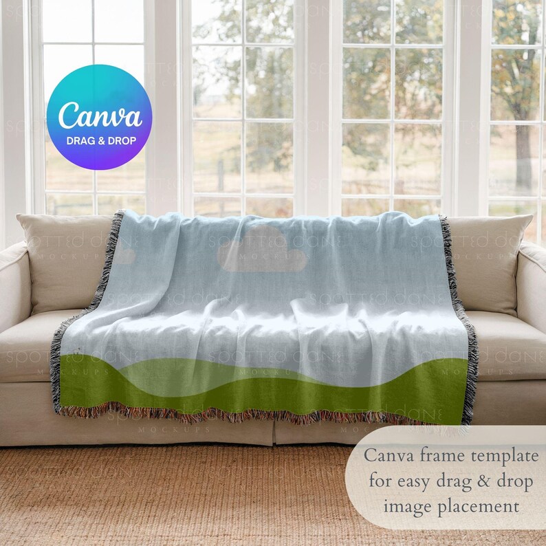Woven Blanket Mockup With Black and White Fringe, Print on Demand Woven ...