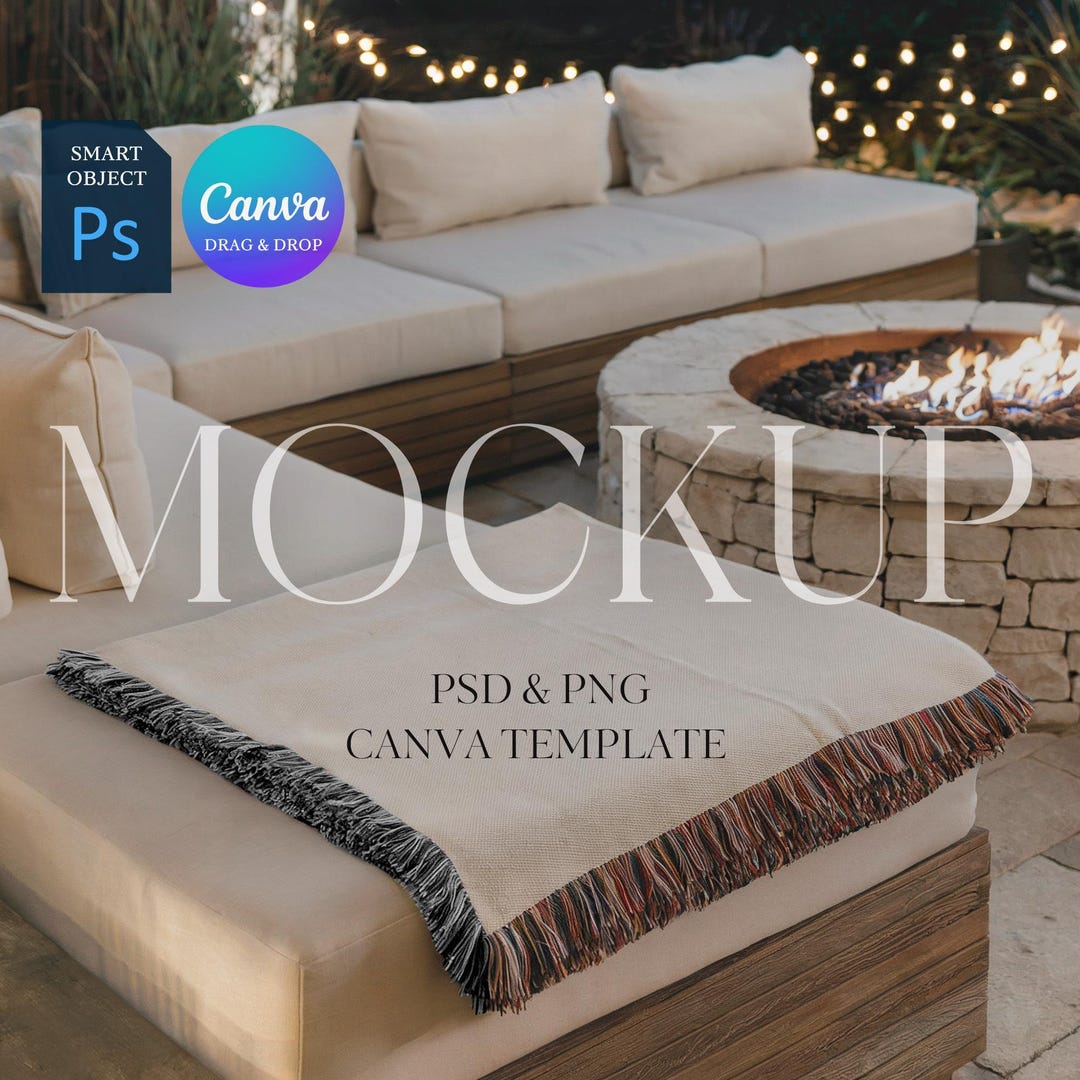 Woven Blanket Mockup With Black and White Fringe, Print on Demand Woven ...