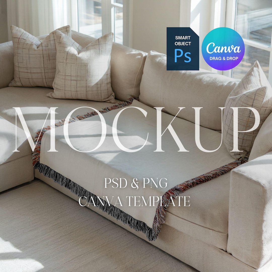 Woven Blanket Mockup With Black and White Fringe, Print on Demand Woven ...