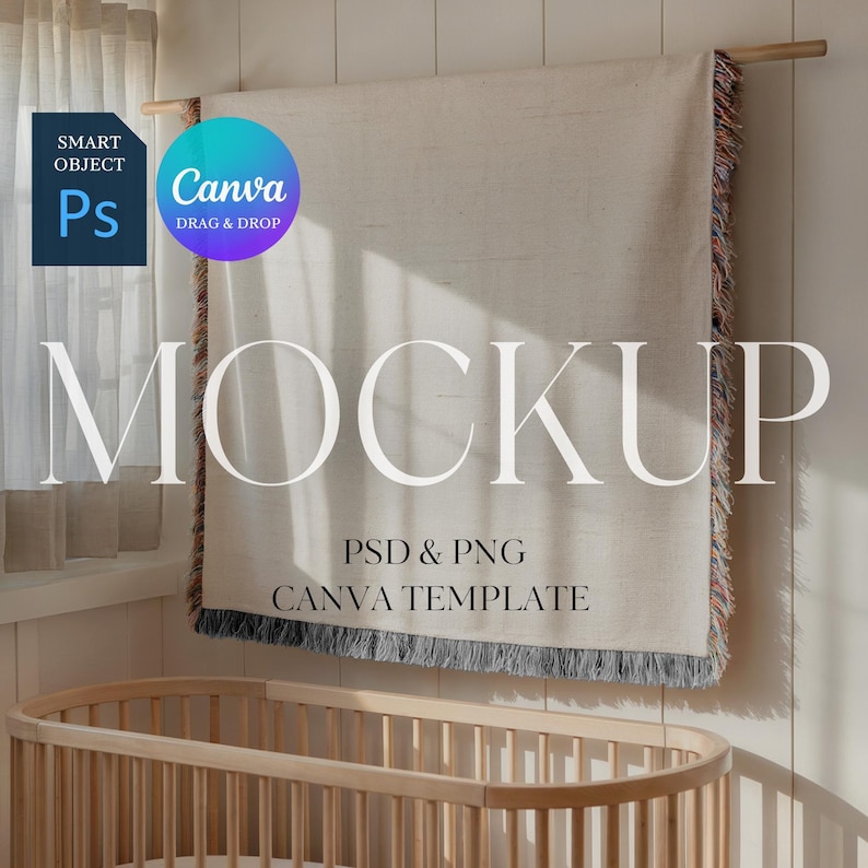 Woven Blanket Mockup With Black and White Fringe, Baby Blanket Nursery ...