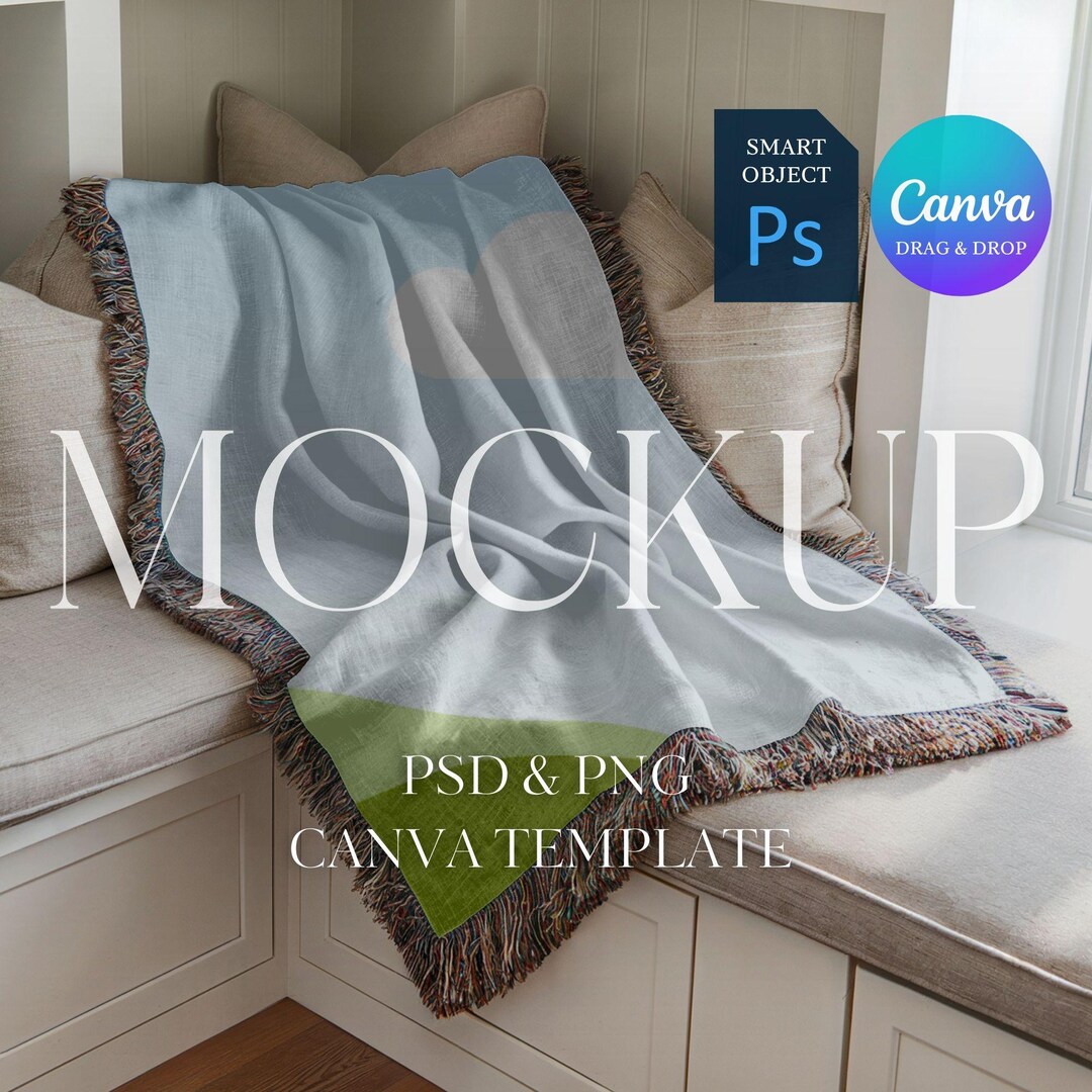Woven Blanket Mockup, Woven Throw Blanket Mock Up, Print on Demand ...