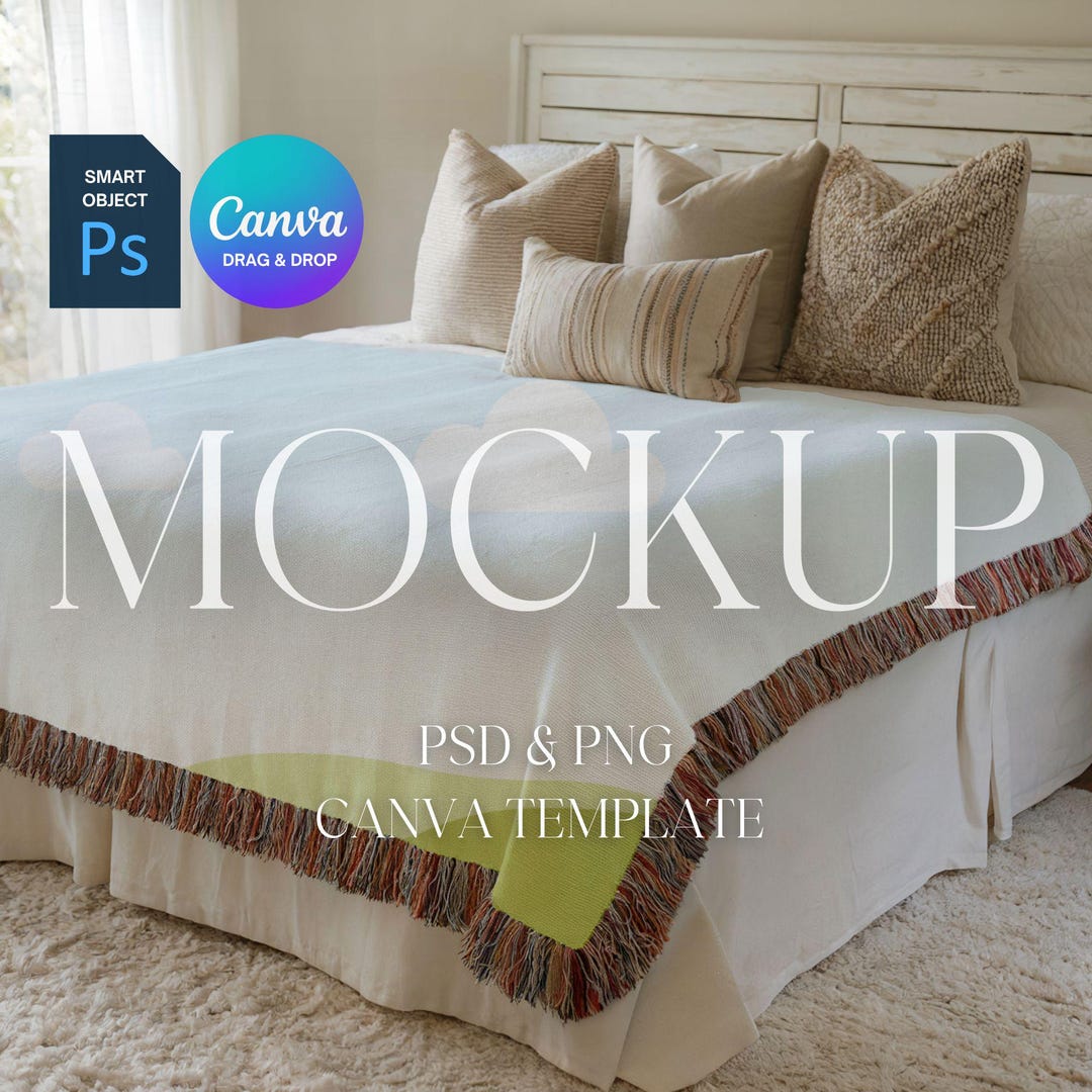 Woven Blanket Mockup, Woven Throw Blanket Mock Up, Print on Demand ...