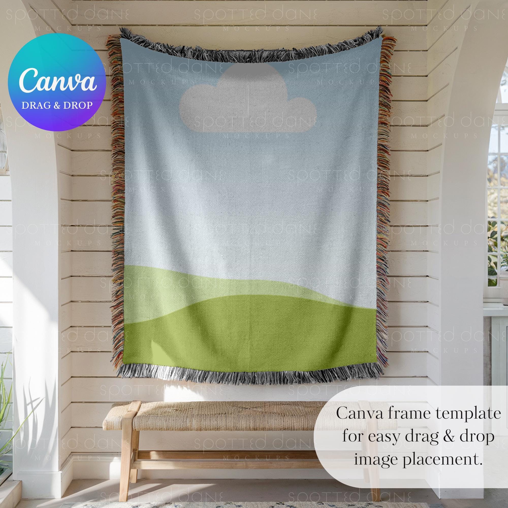 Woven Blanket Mockup With Black and White Fringe, Print on Demand Woven ...