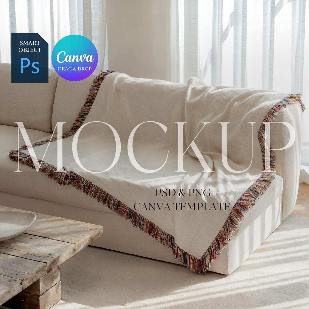 Woven Blanket Mockup, Woven Throw Blanket Mock Up, Print on Demand ...