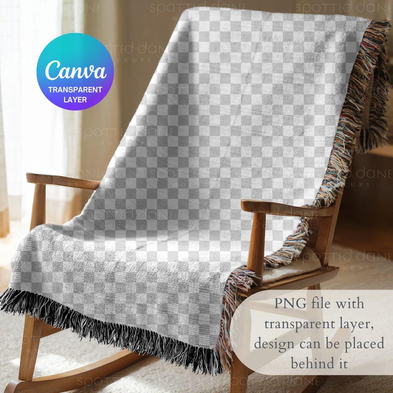 Woven Blanket Mockup With Black and White Fringe, Print on Demand Woven ...