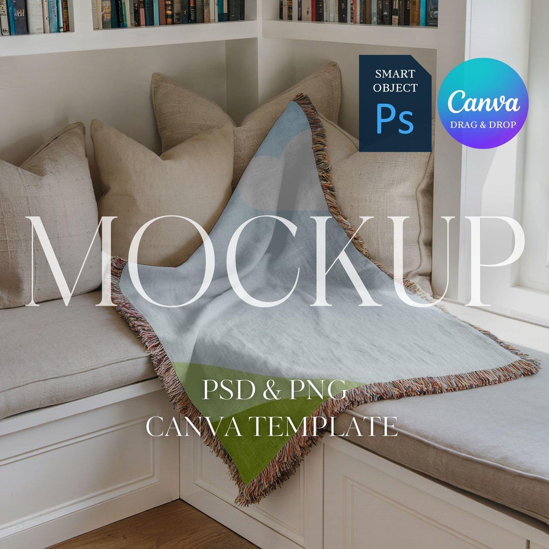 Woven Blanket Mockup, Woven Throw Blanket Mock Up, Print on Demand ...