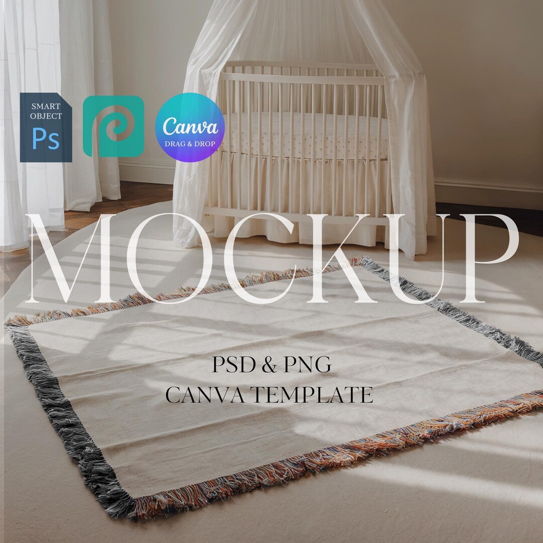 Woven Blanket Mockup With Black and White Fringe, Baby Blanket Nursery ...