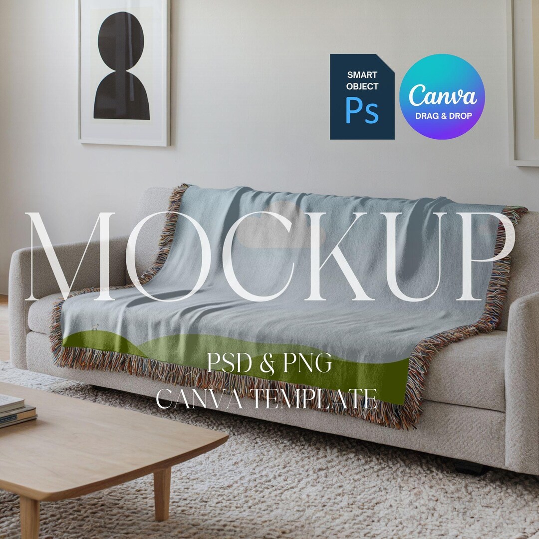 Woven Blanket Mockup, Woven Throw Blanket Mock Up, Print on Demand ...