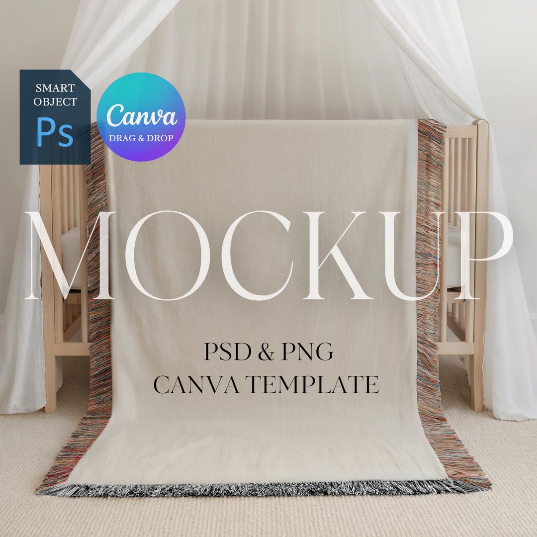 Baby Woven Blanket Mockup, Kids Woven Throw Blanket Mock Up, POD Woven ...