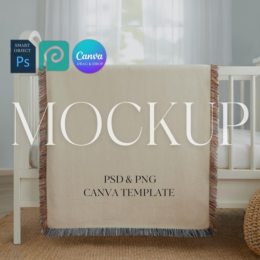 Baby Woven Blanket Mockup With Black and White Fringe, Nursery Woven ...