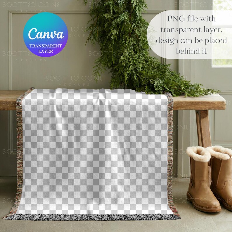 Winter Woven Blanket Mockup, Holiday Woven Throw Blanket Mock up With ...