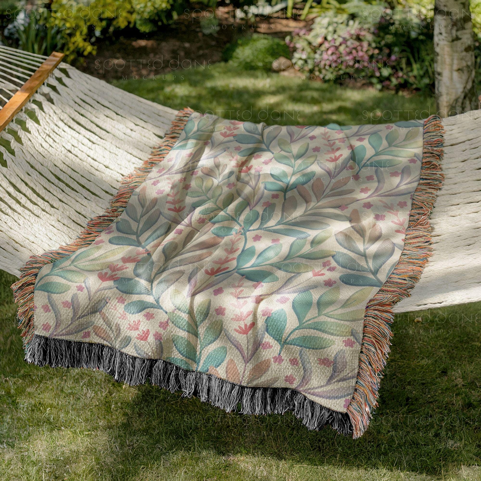 Woven Blanket Mockup With Black and White Fringe, Print on Demand Woven ...