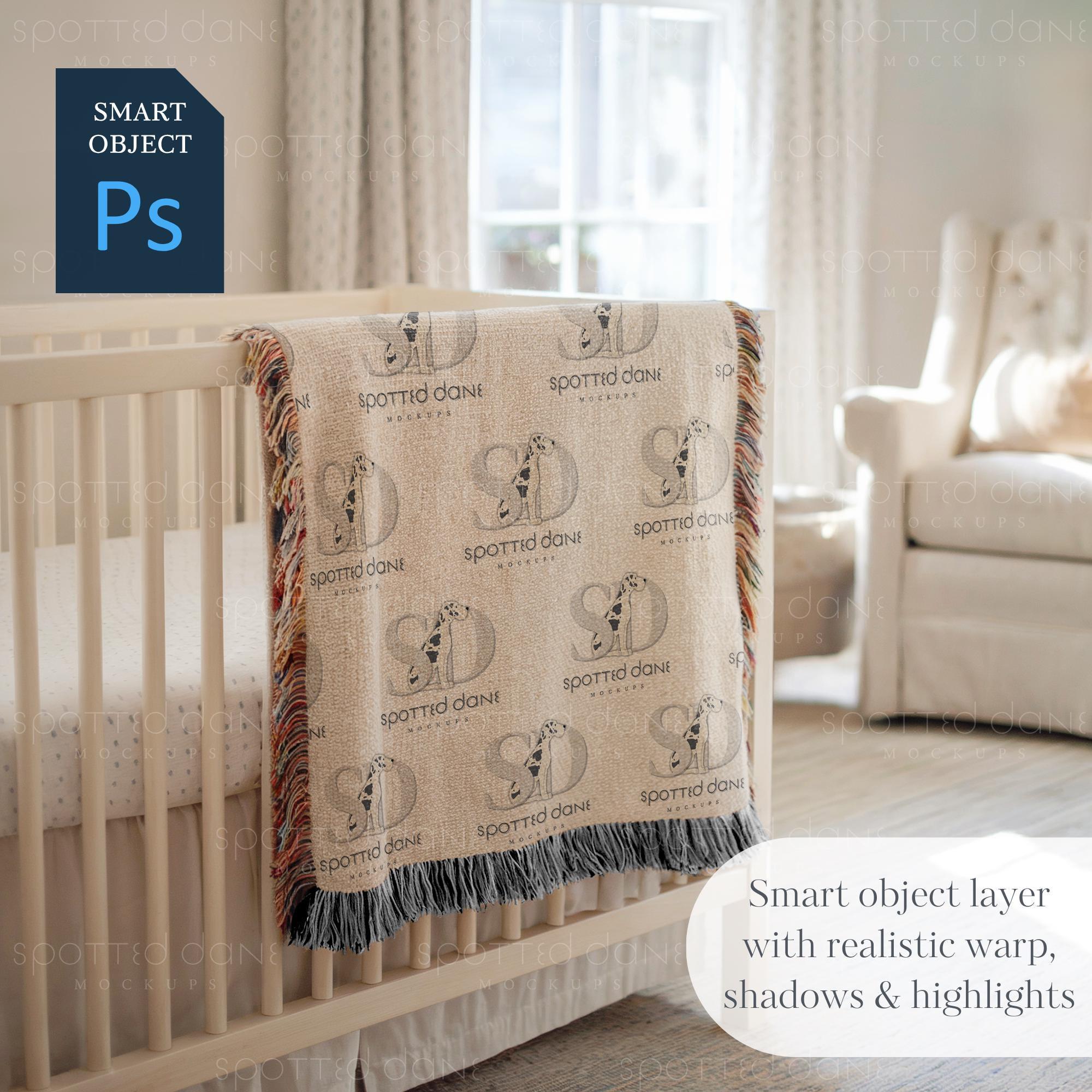 Woven Blanket Mockup With Black and White Fringe, Baby Blanket Nursery ...