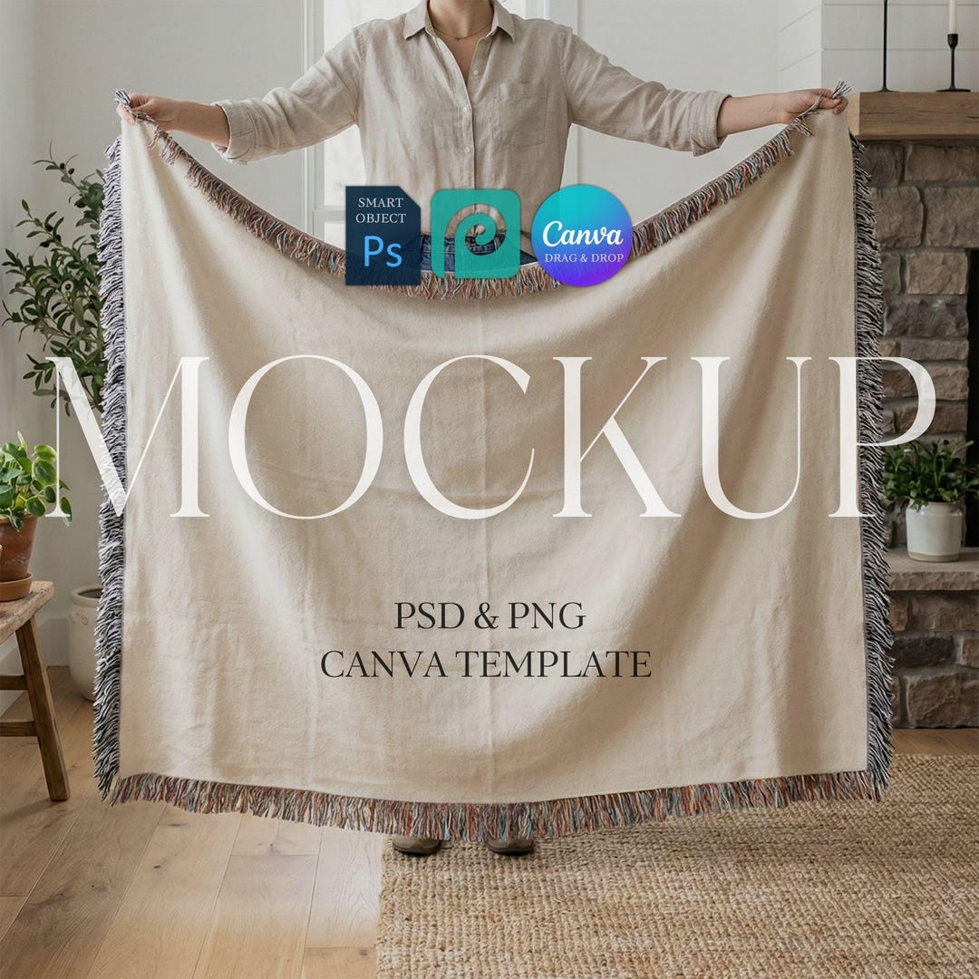 Woven Blanket Mockup, Print on Demand Woven Throw Blanket Mock Up ...