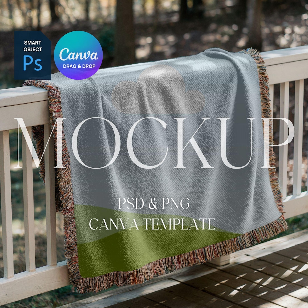 Woven Blanket Mockup, Woven Throw Blanket Mock Up, Print on Demand ...