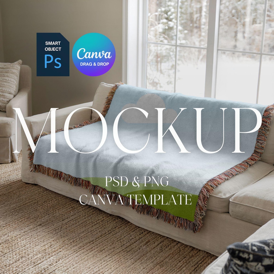 Woven Blanket Mockup, Woven Throw Blanket Mock Up, Print on Demand ...