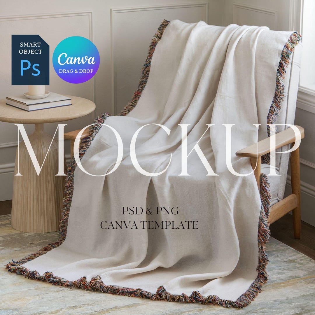 Woven Blanket Mockup, Woven Throw Blanket Mock Up, Print on Demand ...