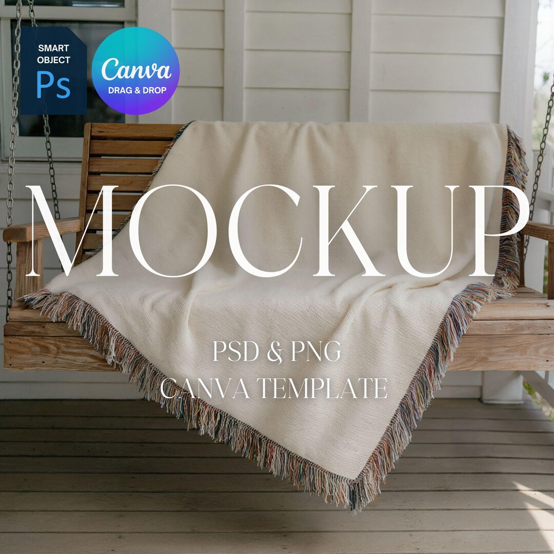 Woven Blanket Mockup, Woven Throw Blanket Mock Up, Print on Demand ...