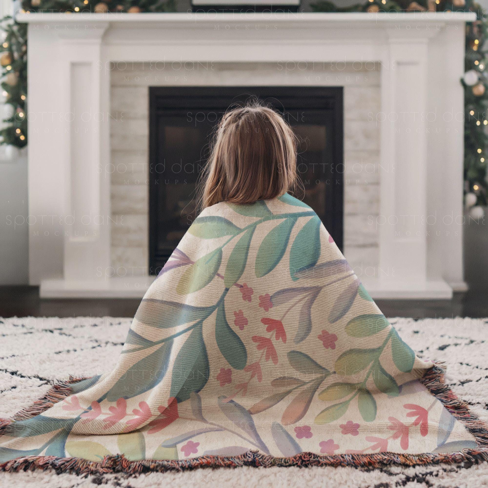 Christmas Woven Blanket Mockup, Kids Woven Throw Blanket Mock Up, POD ...