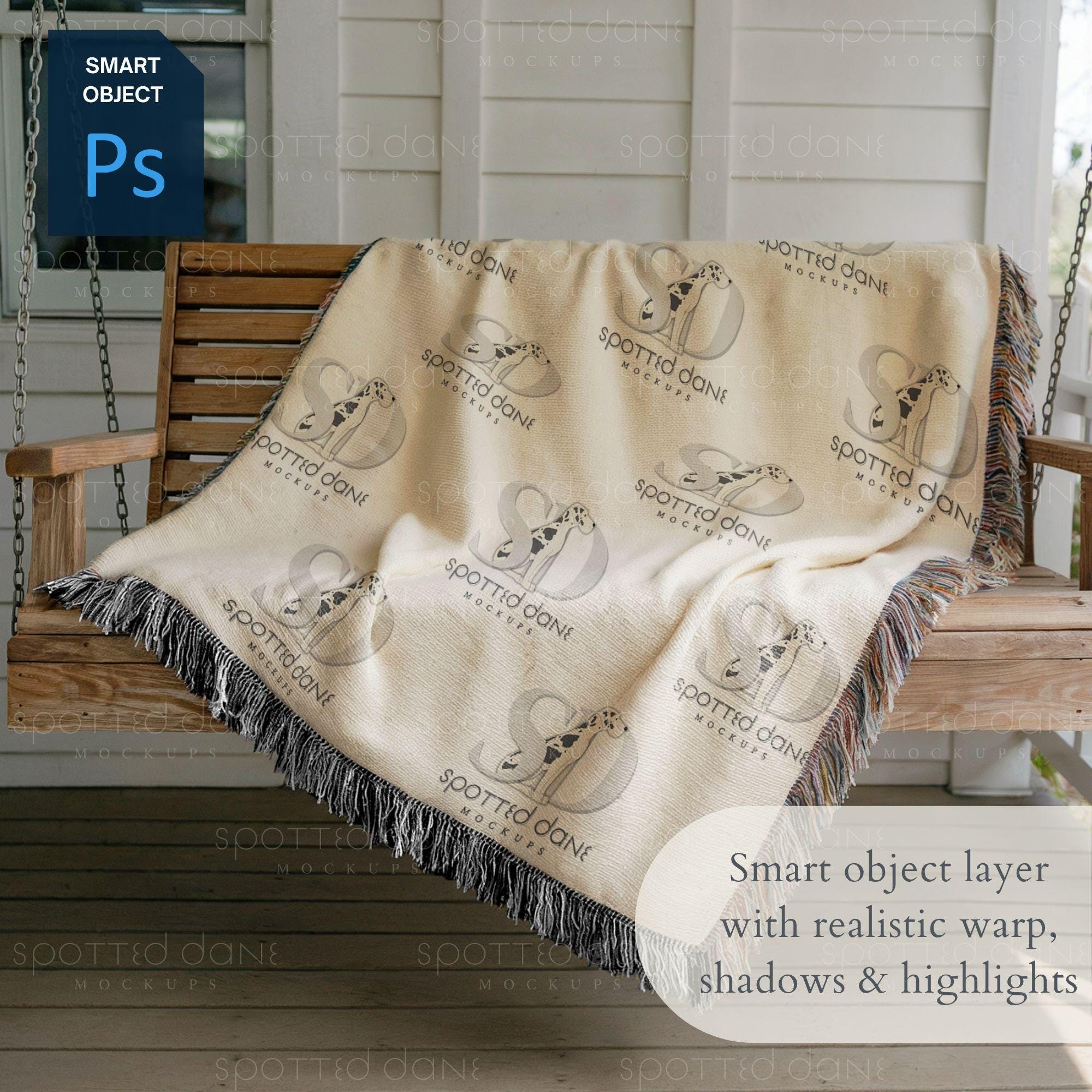 Woven Blanket Mockup With Black and White Fringe, Print on Demand Woven ...