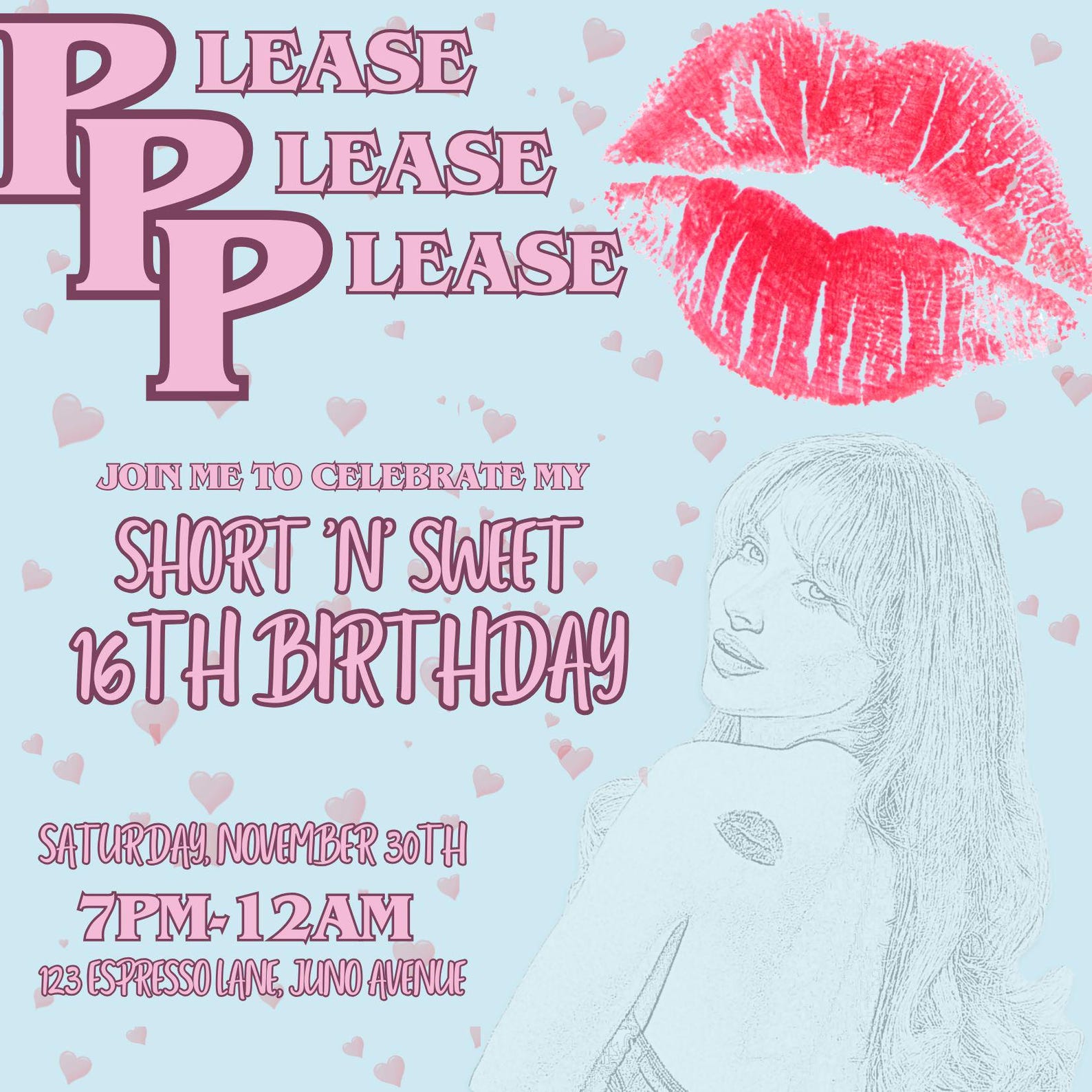 Sabrina Carpenter Inspired Birthday Invitation Template, Birthday ...