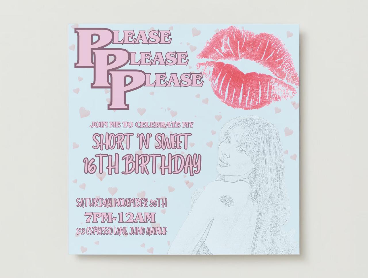 Sabrina Carpenter Inspired Birthday Invitation Template, Birthday ...