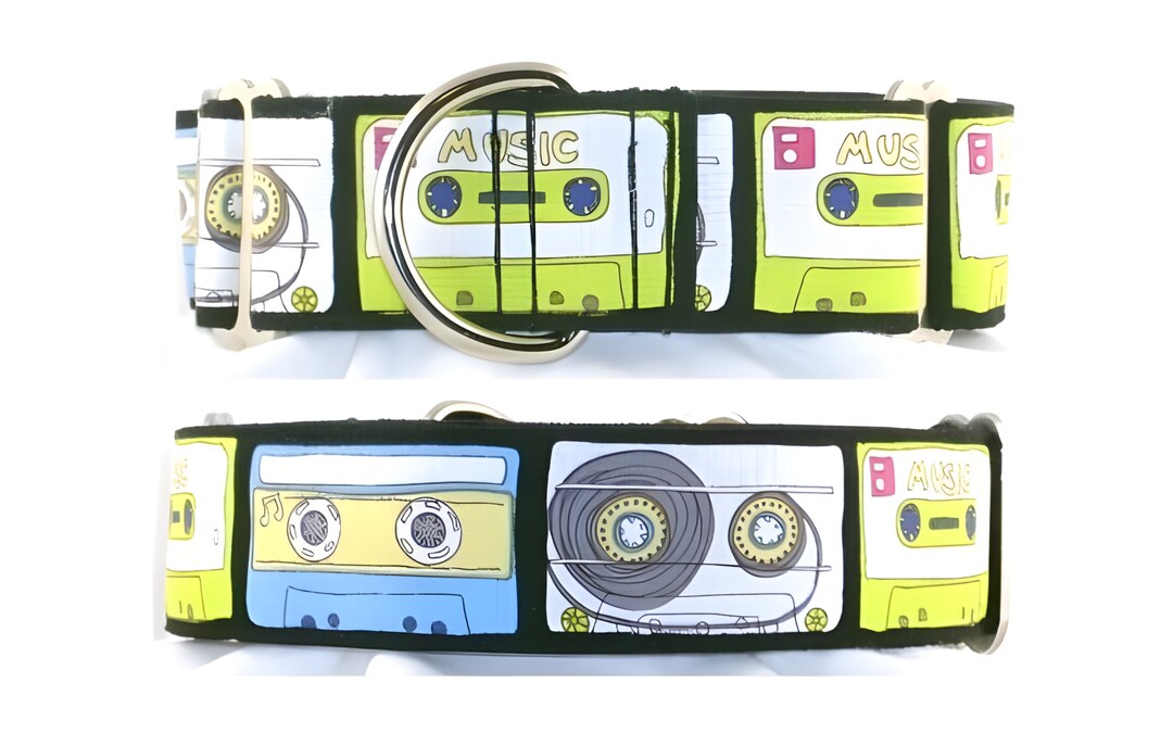 1.5 Inch Cassettes Tape Retro Dog Collar - Martingale Dog Collar ...