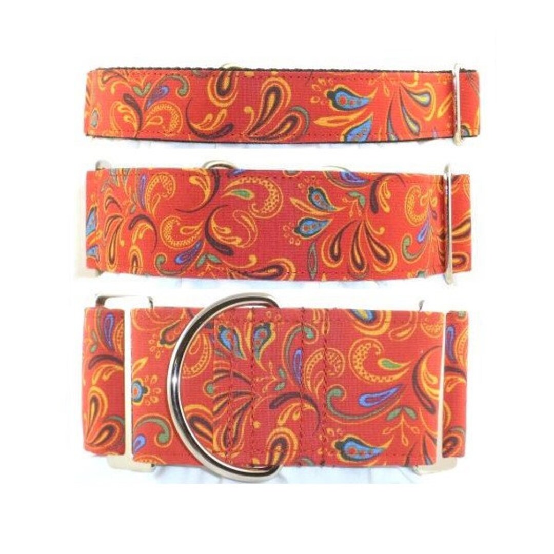 Paisley Flip Flop Red Greyhound Martingale Dog Collar 1, 1.5, 2, Buckle ...