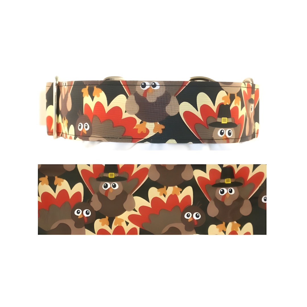 Turkeys on Black Greyhound Martingale Dog Collar 1.5, 2, Buckle ...