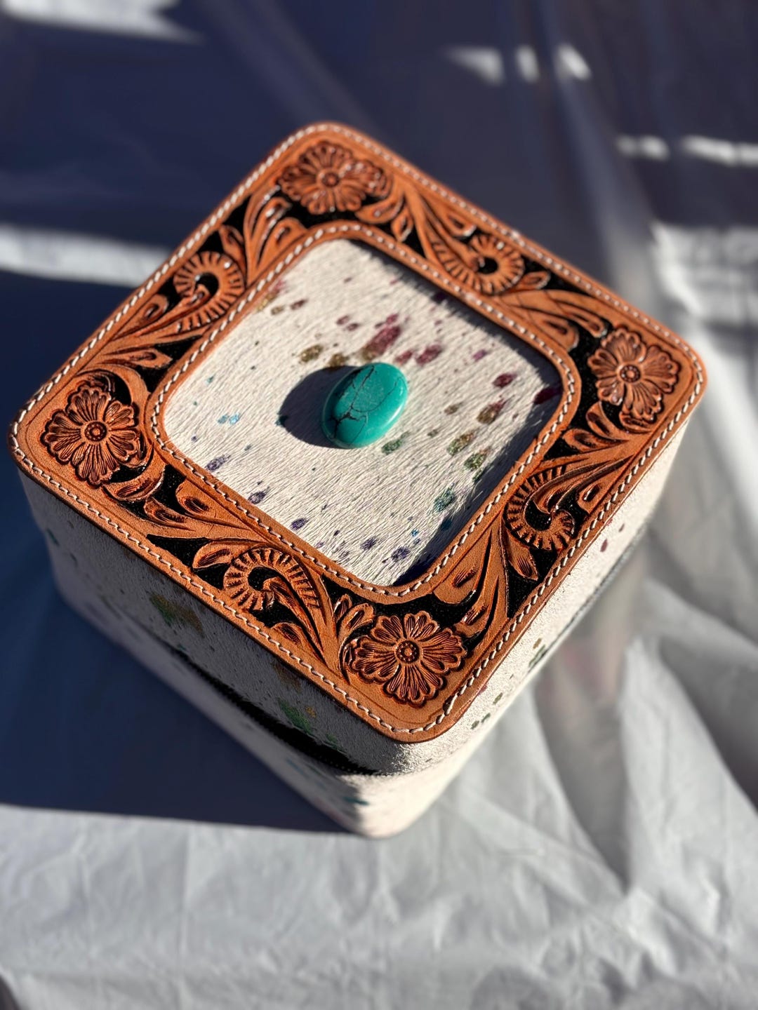 Hand Tooled Leather and Cowhide Jewelry Box - Etsy