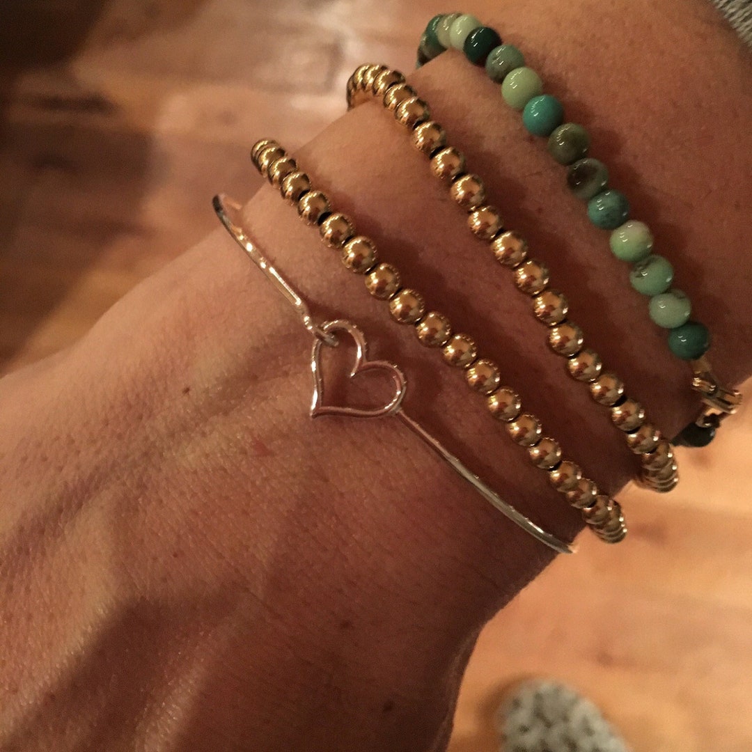 Gold Heart Bangle Bracelet / Layering Bracelet / Gold Heart Bangle - Etsy