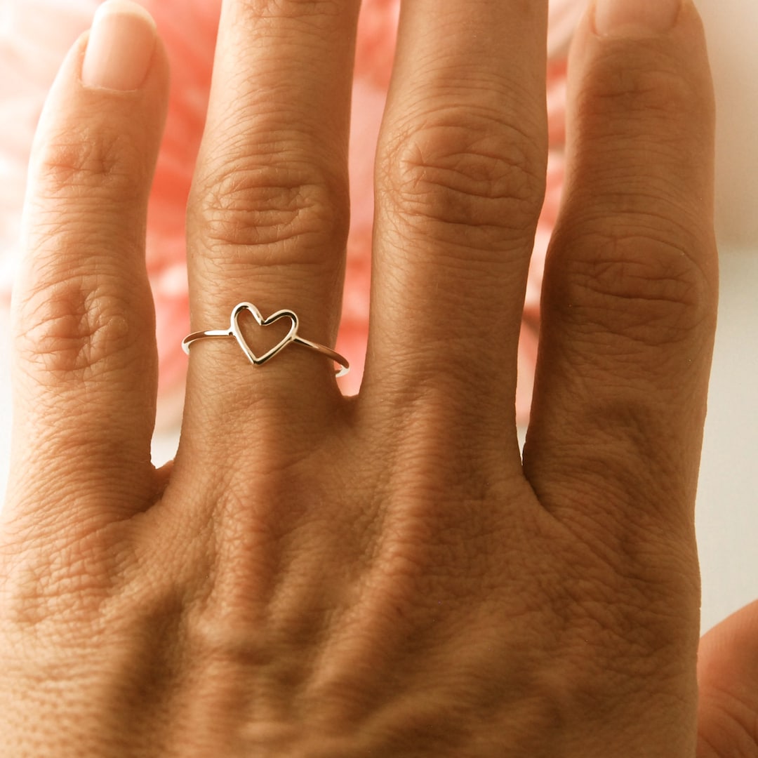 Heart Ring Sterling Silver Heart Ring Open Heart Ring Dainty Heart Ring ...