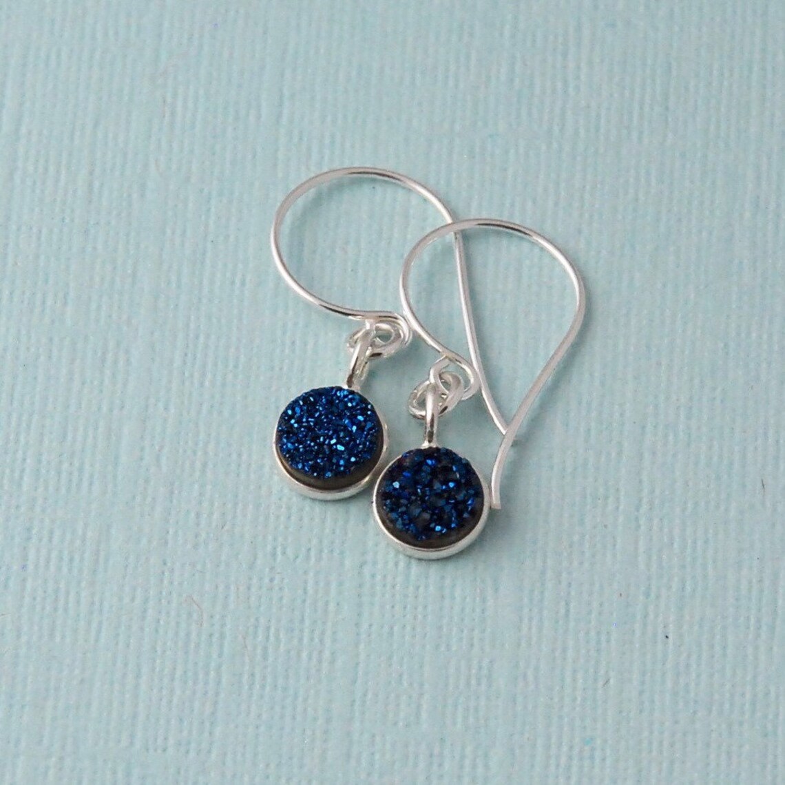 Blue Druzy Drop Earrings / Round Blue Druzy Earrings / Dangle - Etsy