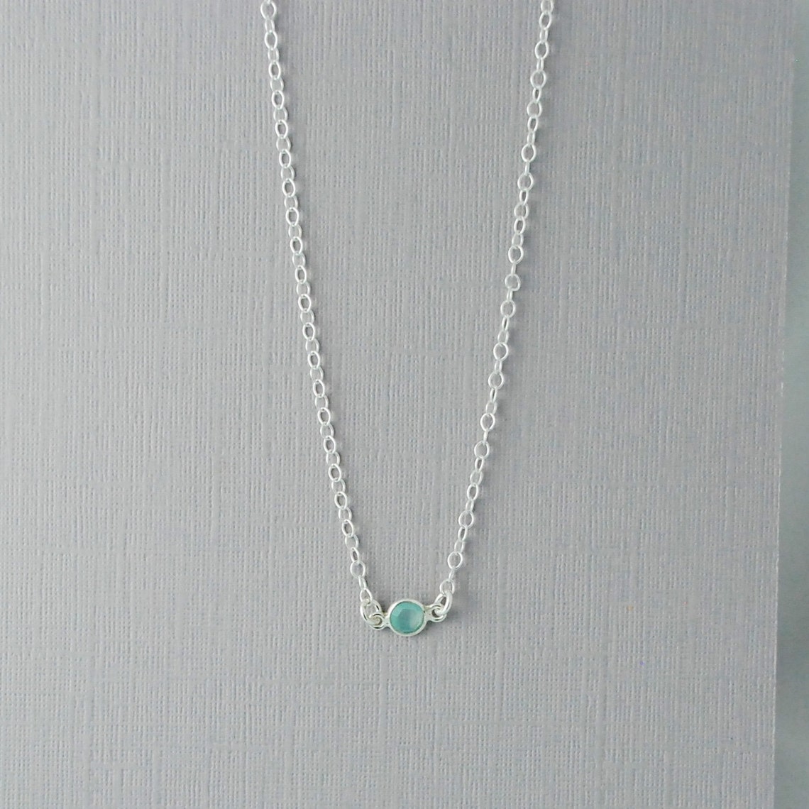Sterling Silver Tiny Gemstone Necklace, Chalcedony Gemstone, Minimalist ...