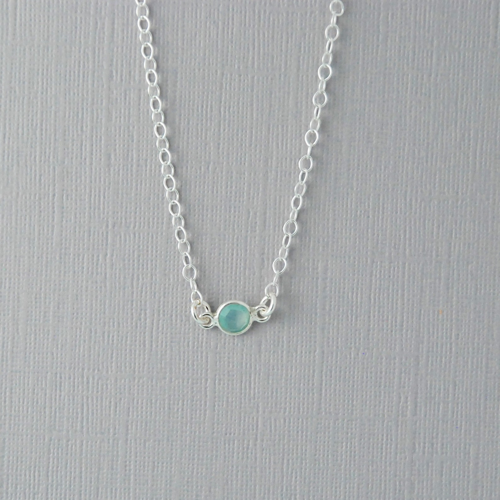 Sterling Silver Tiny Gemstone Necklace, Chalcedony Gemstone, Minimalist ...