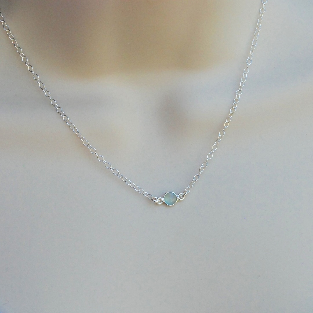 Sterling Silver Tiny Gemstone Necklace, Chalcedony Gemstone, Minimalist ...