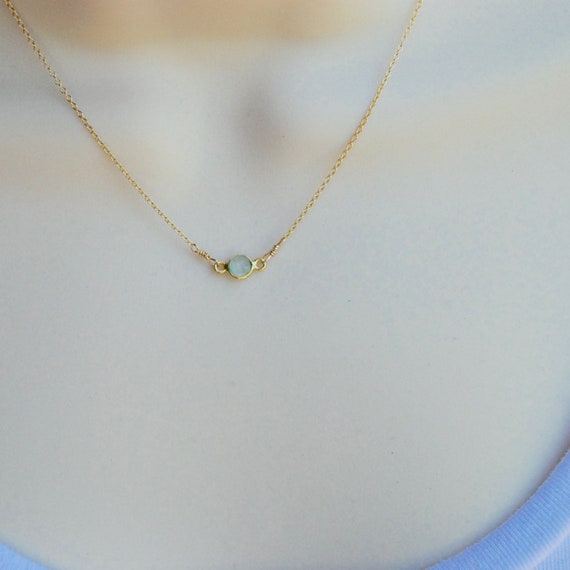 Tiny Gemstone Necklace Chalcedony Gemstone Minimalist 14k | Etsy