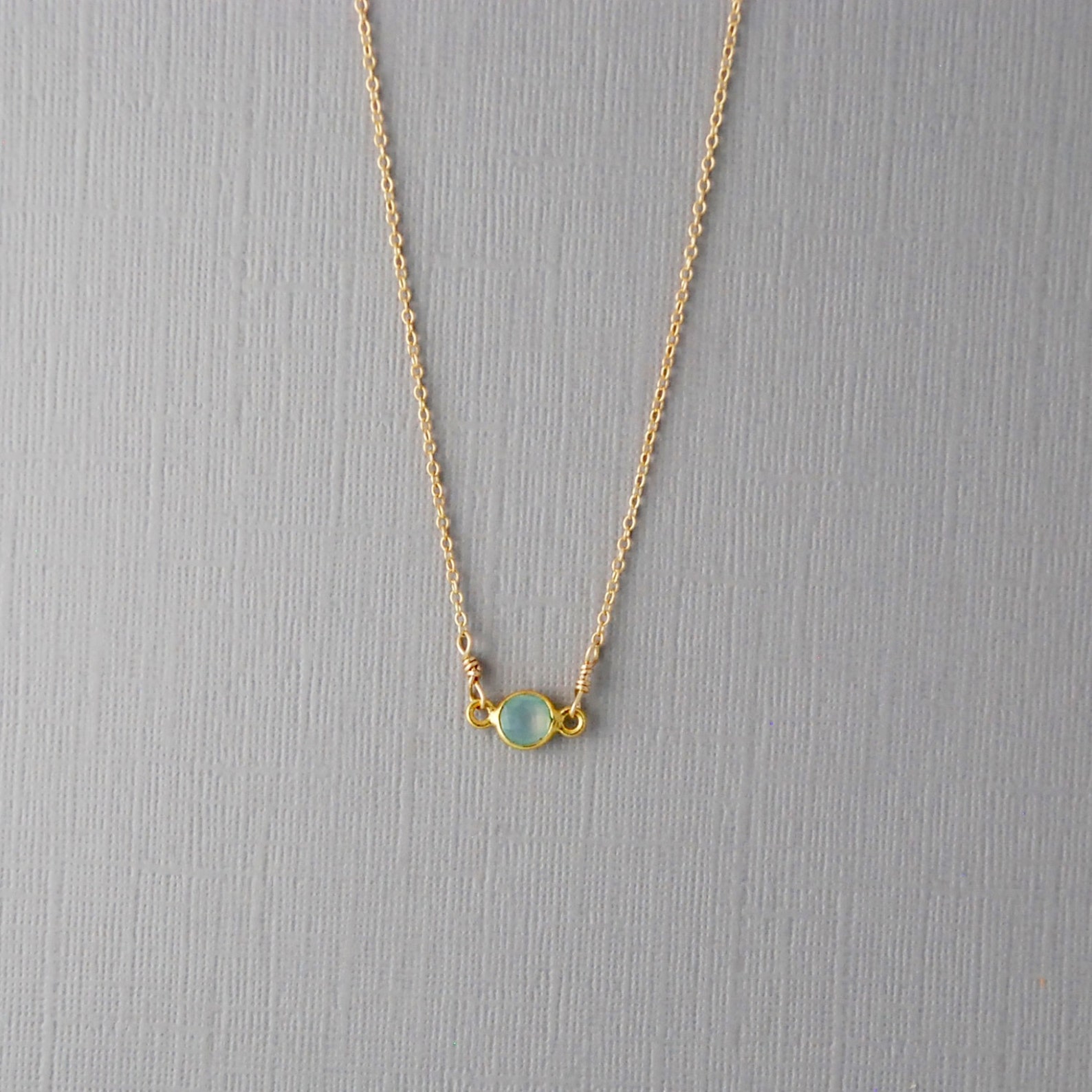 Tiny Gemstone Necklace Chalcedony Gemstone Minimalist 14k | Etsy
